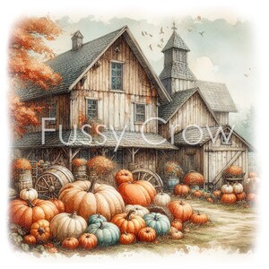 Autumn Farmhouse Clipart 10 High Quality Jpgs, Watercolour Rustic Fall ...