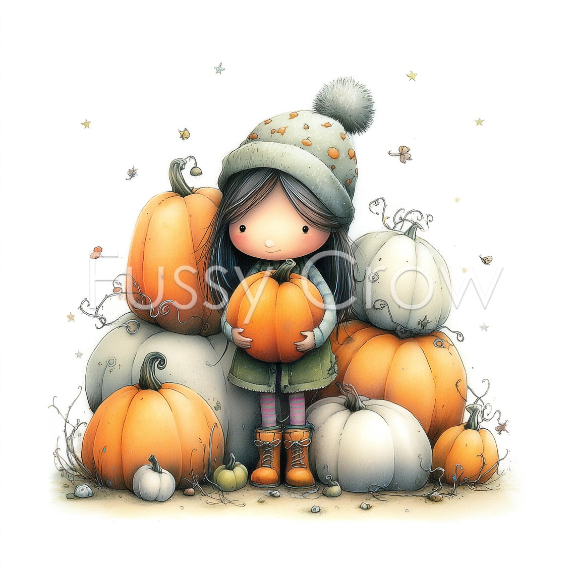 Pumpkin Kid Clipart, 12 High Quality Watercolour Cute Autumn Harvest ...