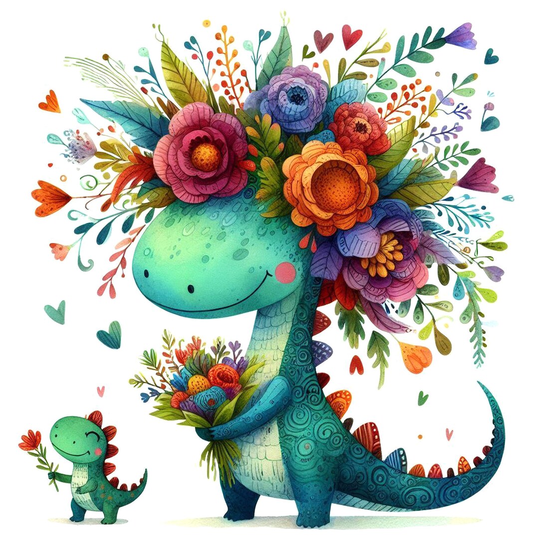 Mother & Baby Dinosaur Clipart, 10 High Quality Jpgs, Dino Love Clipart ...