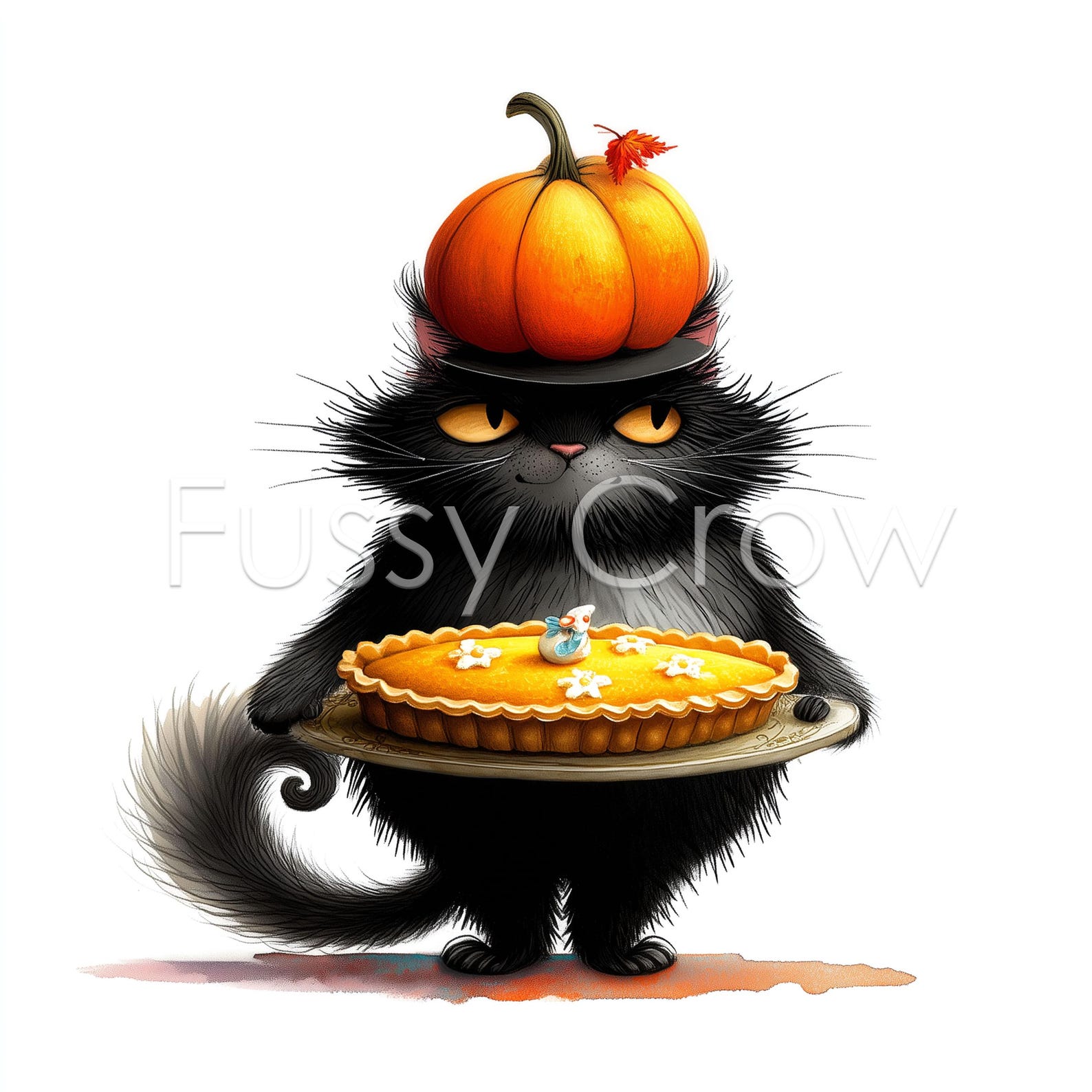 Quirky Cat Pumpkin Clipart, 10 High Quality Watercolour Autumn ...