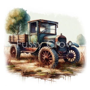 Vintage Farm Truck Clipart 10 High Quality Jpgs, Watercolour Rustic ...