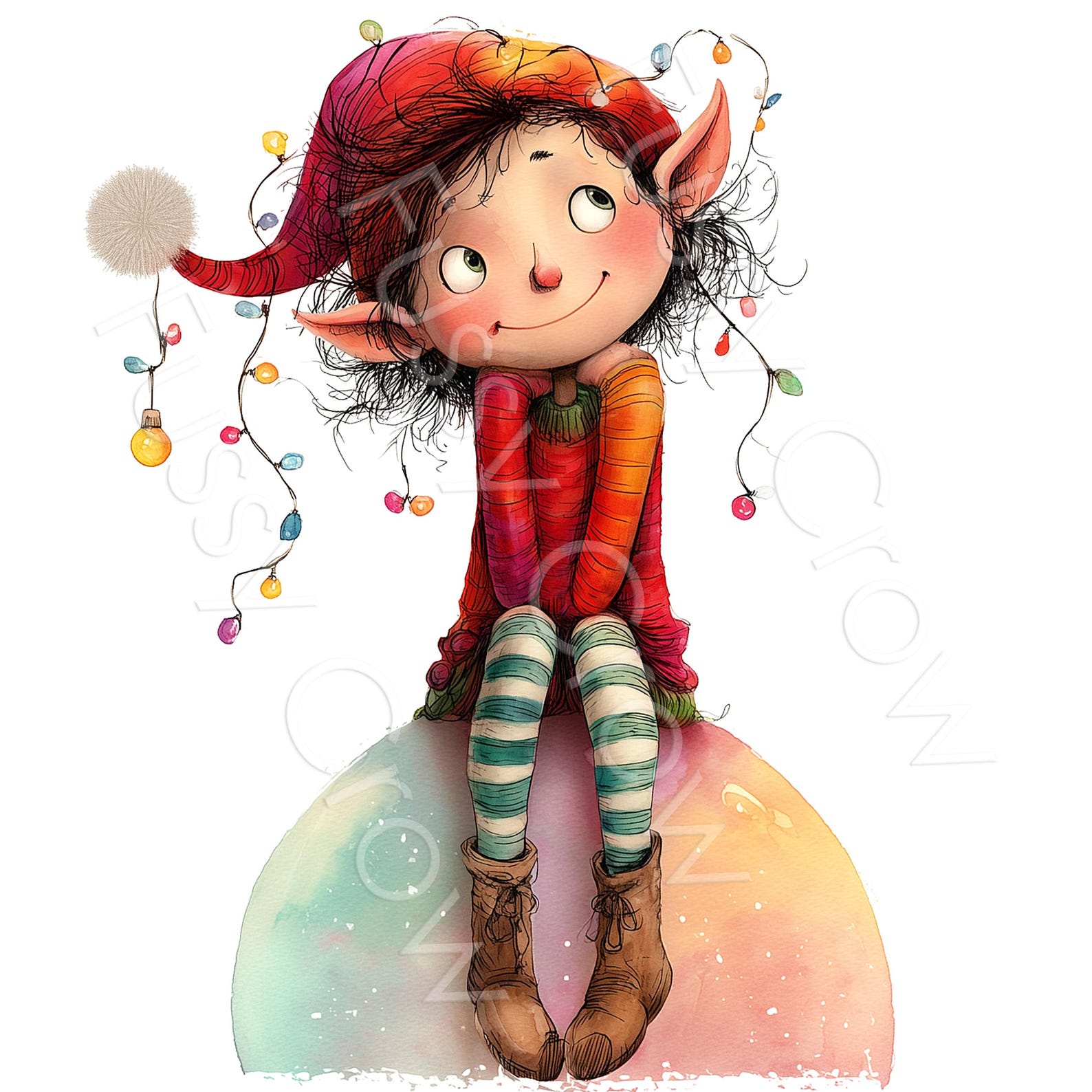 Whimsical Christmas Elf Clip Art, Watercolour Quirky Santa's Helper, 10 ...