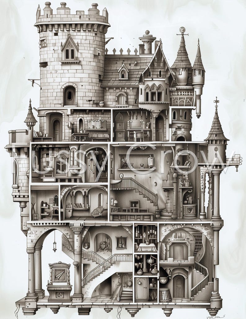 Fairy-tale Castle Plan Clipart, 10 High Quality Jpgs, Fantasy Medieval ...