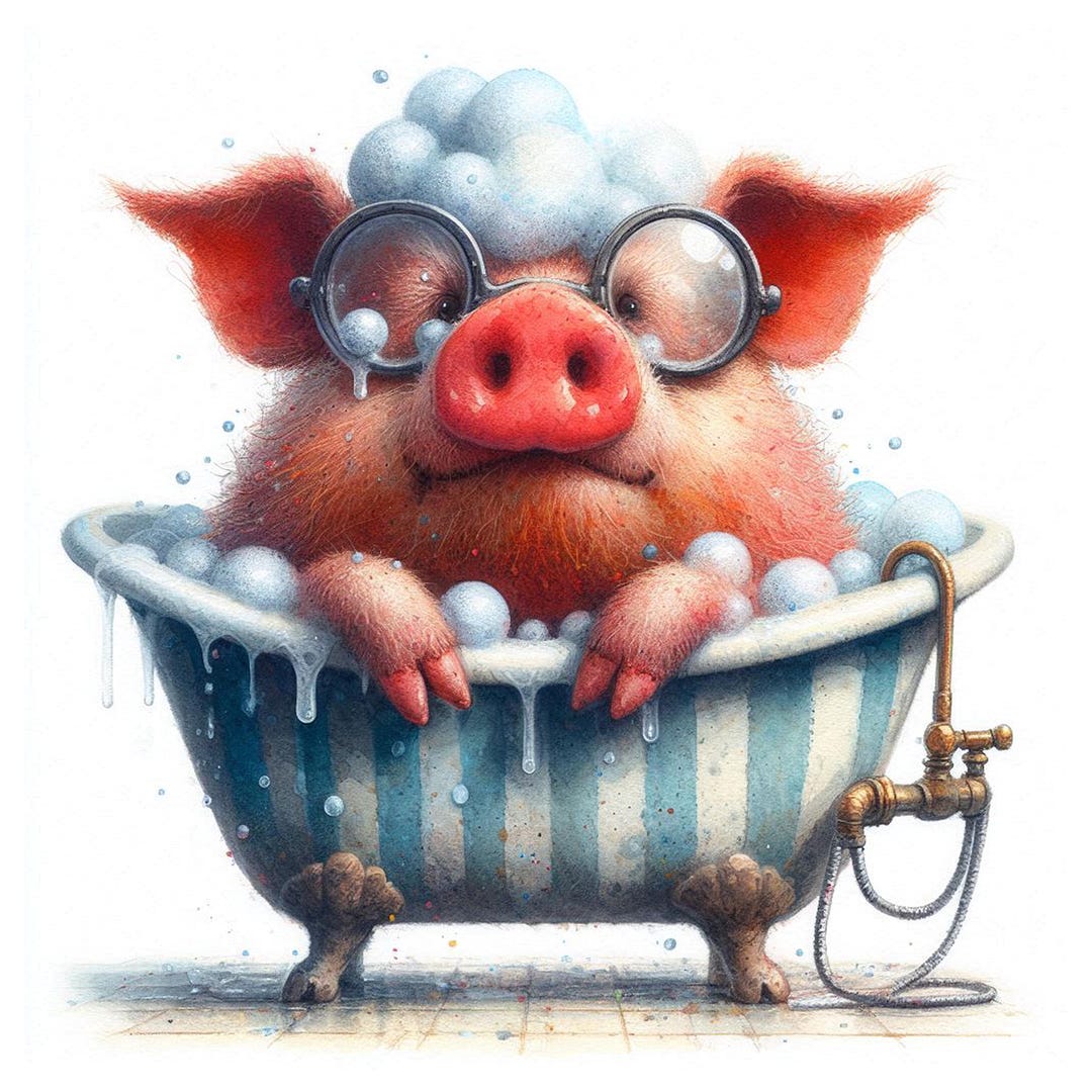 Pig in A Bathtub Clipart, 15 High Quality Jpgs, Funny Farm Animal ...