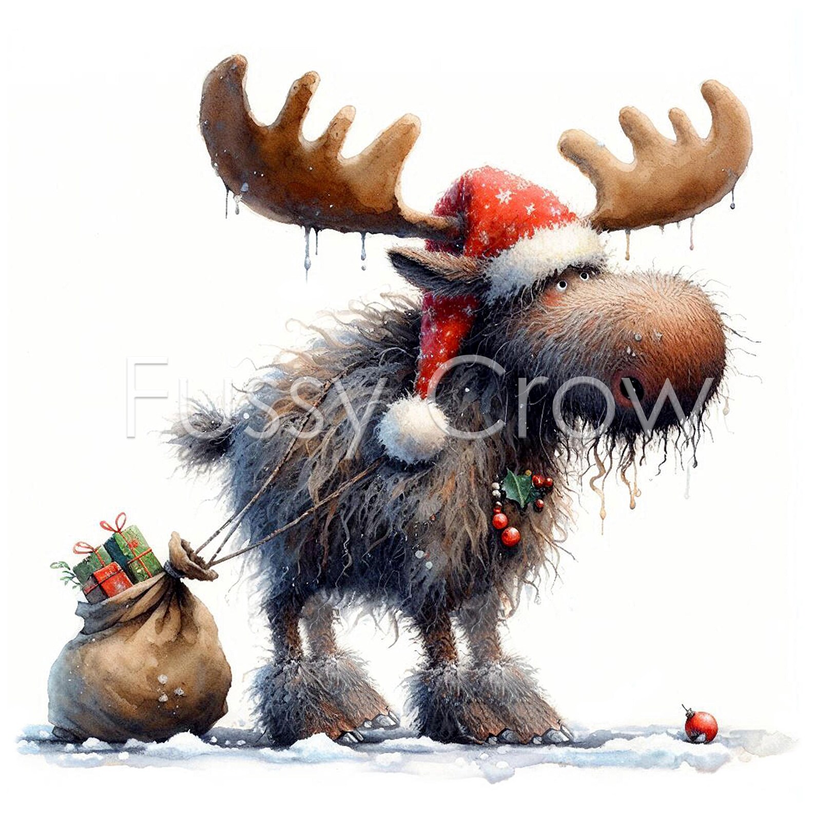 Funny Christmas Moose Clipart, 17 High Quality Jpgs, Watercolour Quirky ...