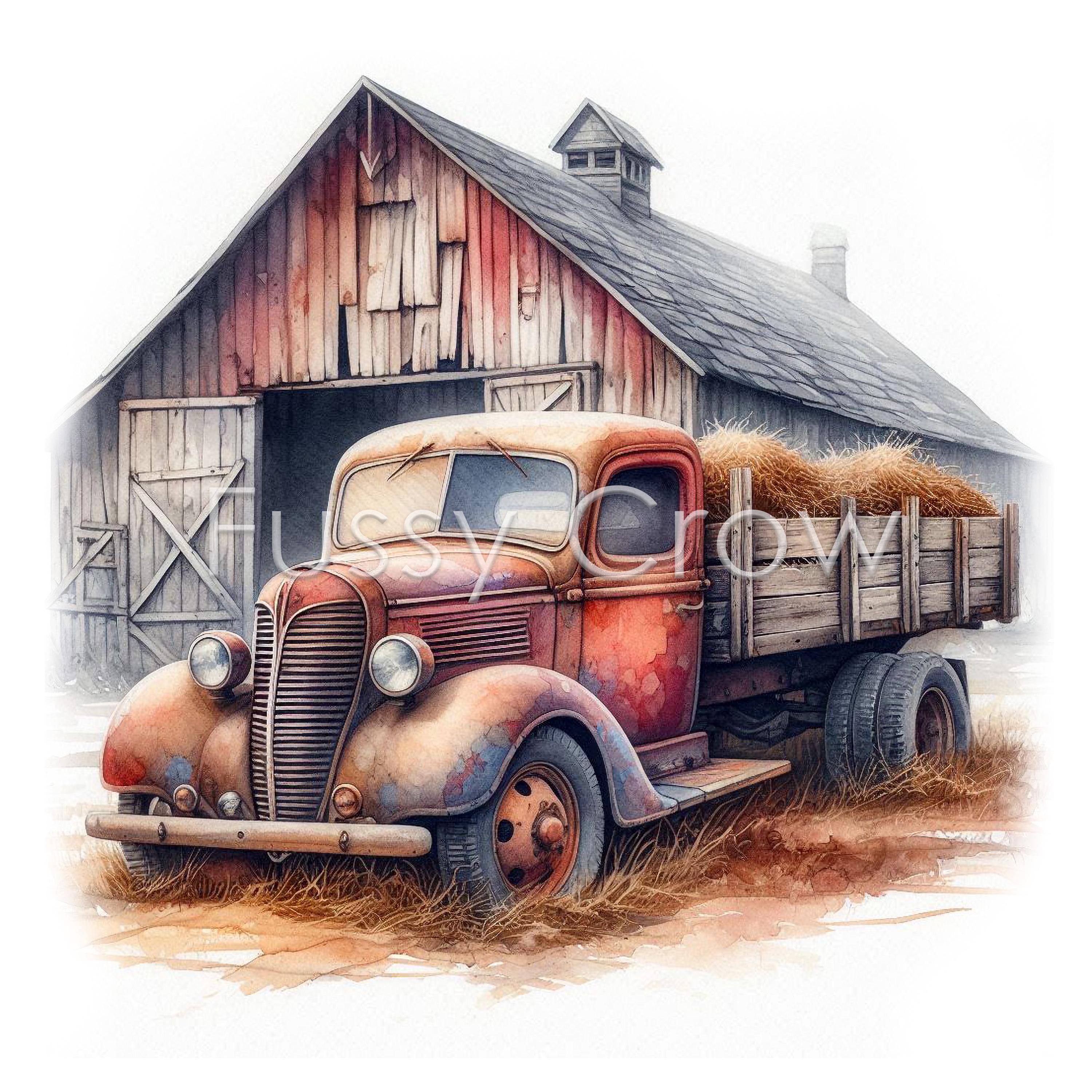 Vintage Farm Truck Clipart 10 High Quality Jpgs, Watercolour Rustic ...