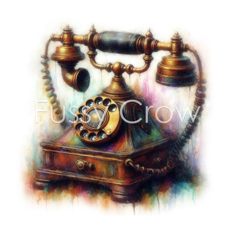 Vintage Telephone Clipart, 10 High Quality Jpgs, Watercolour Antique ...