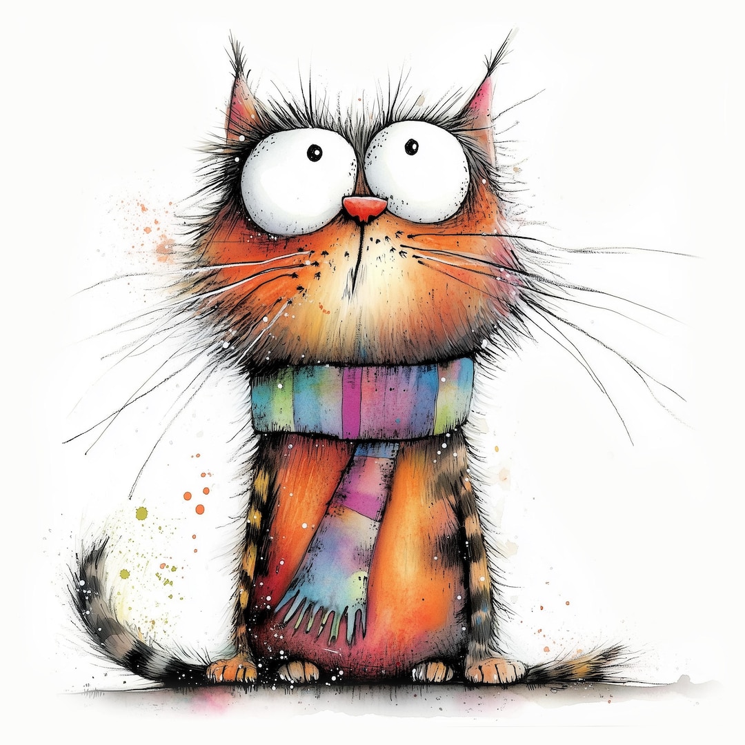 Scruffy Cat Clipart, 10 High Quality Jpgs, Cute Kitty Images, Whimsical ...