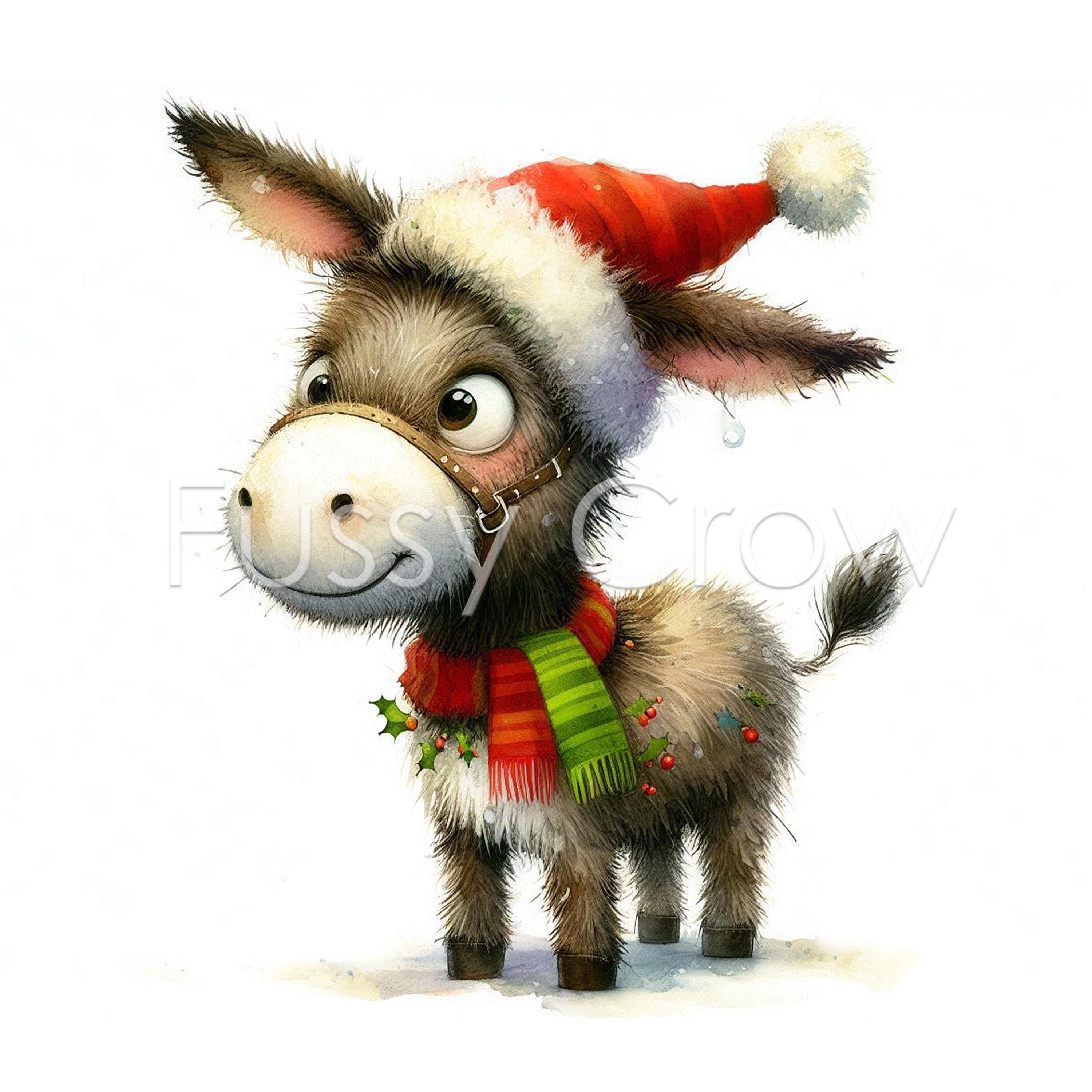 Festive Donkey Clipart, 12 High Quality Jpgs, Watercolour Christmas ...