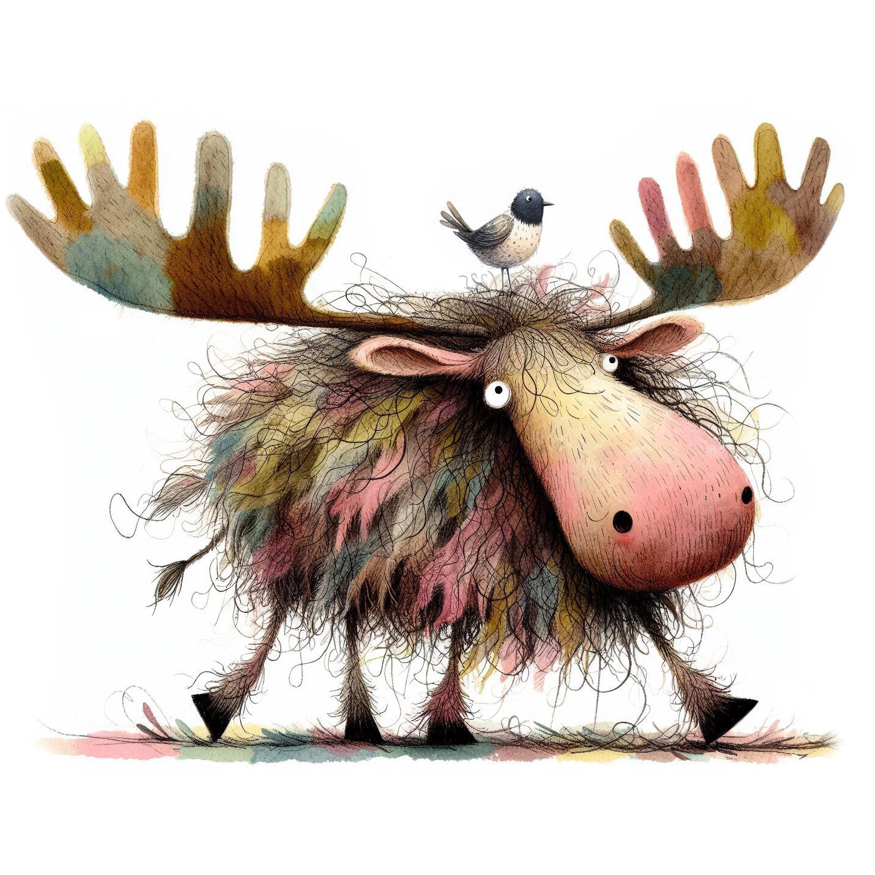 Quirky Moose Clipart, 10 High Quality Jpgs, Funny Whimsical Animal ...