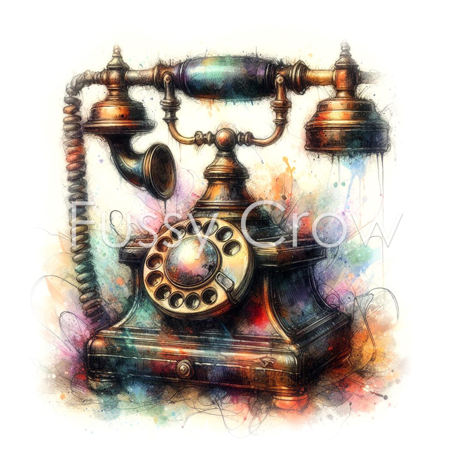 Vintage Telephone Clipart, 10 High Quality Jpgs, Watercolour Antique ...