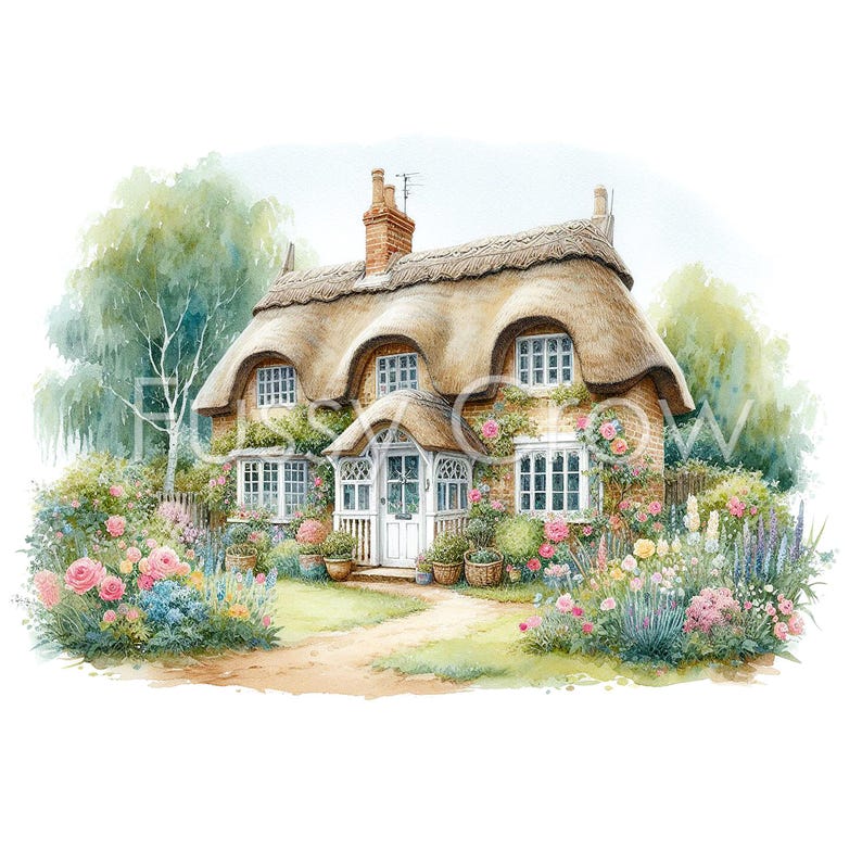 Thatched Cottage Clipart, 13 High Quality Jpgs, Watercolour English ...