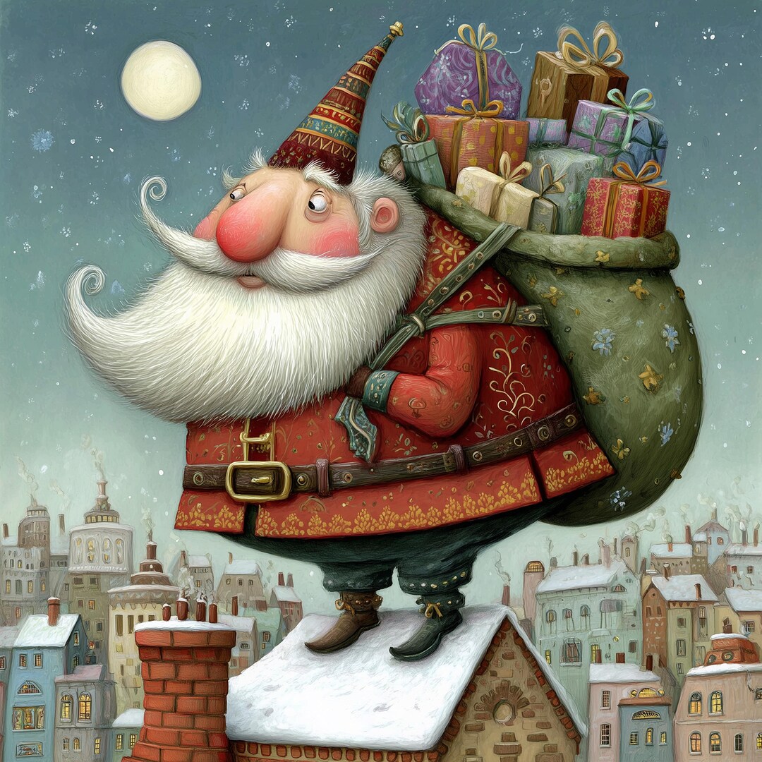 Cute Chimney Santa Clipart, 10 High Quality Watercolour Jpgs, Whimsical ...