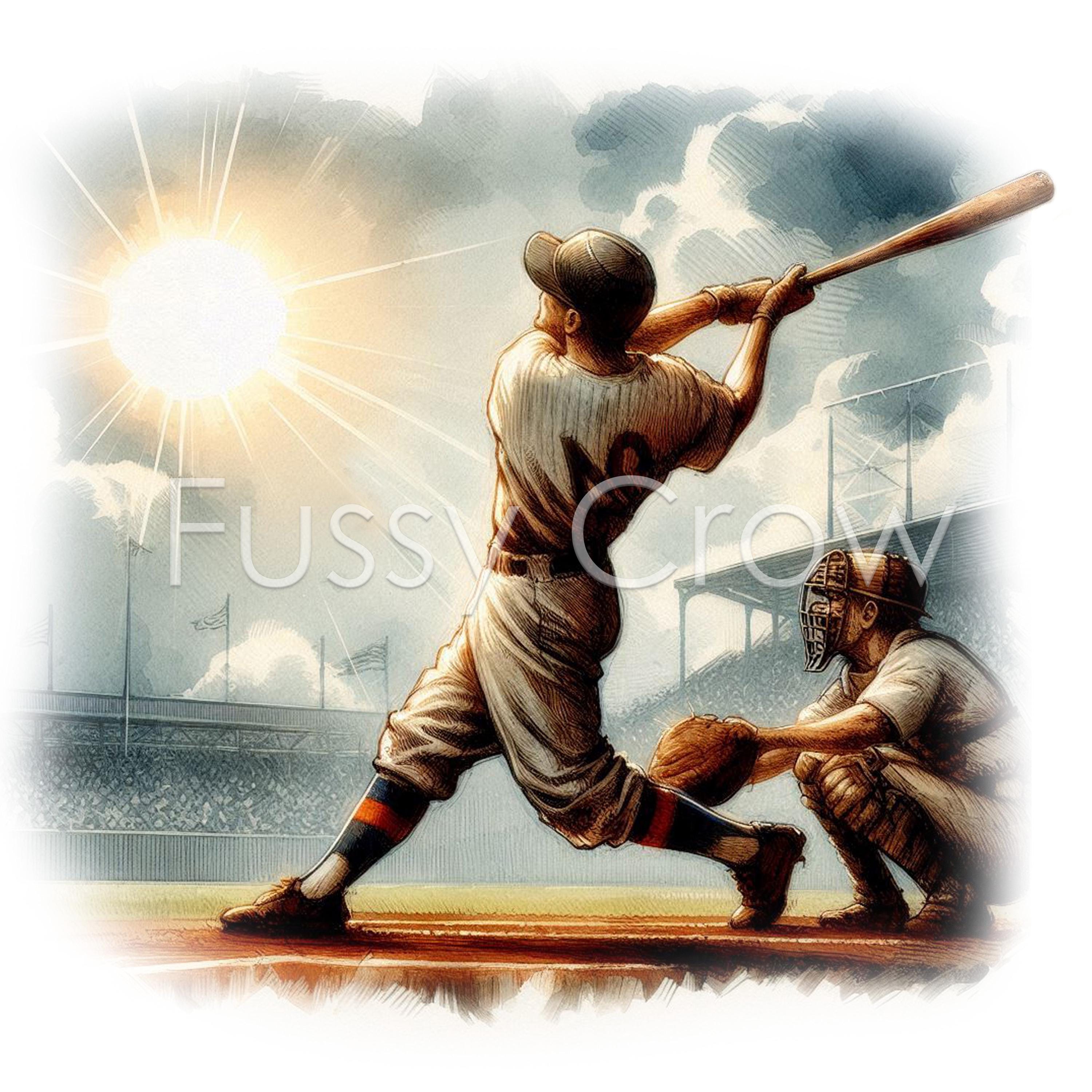 Retro Baseball Player Clipart, 11 High Quality Jpgs, Vintage Sportsman ...
