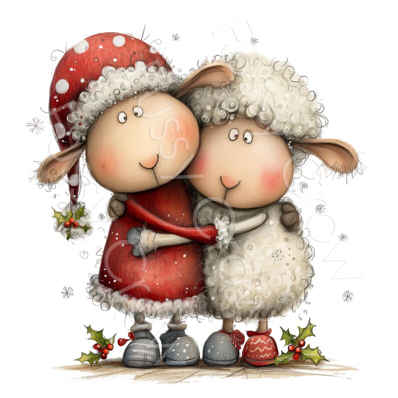 Funny Christmas Sheep Clip Art, Watercolour Whimsical Holiday Animal ...