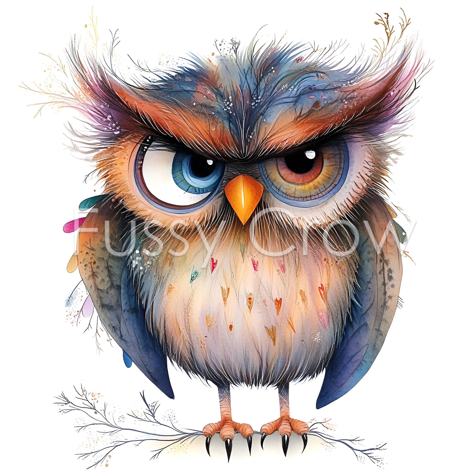 Scruffy Owls Clipart, 12 High Quality Jpgs, Quirky Owl Images, Cute ...