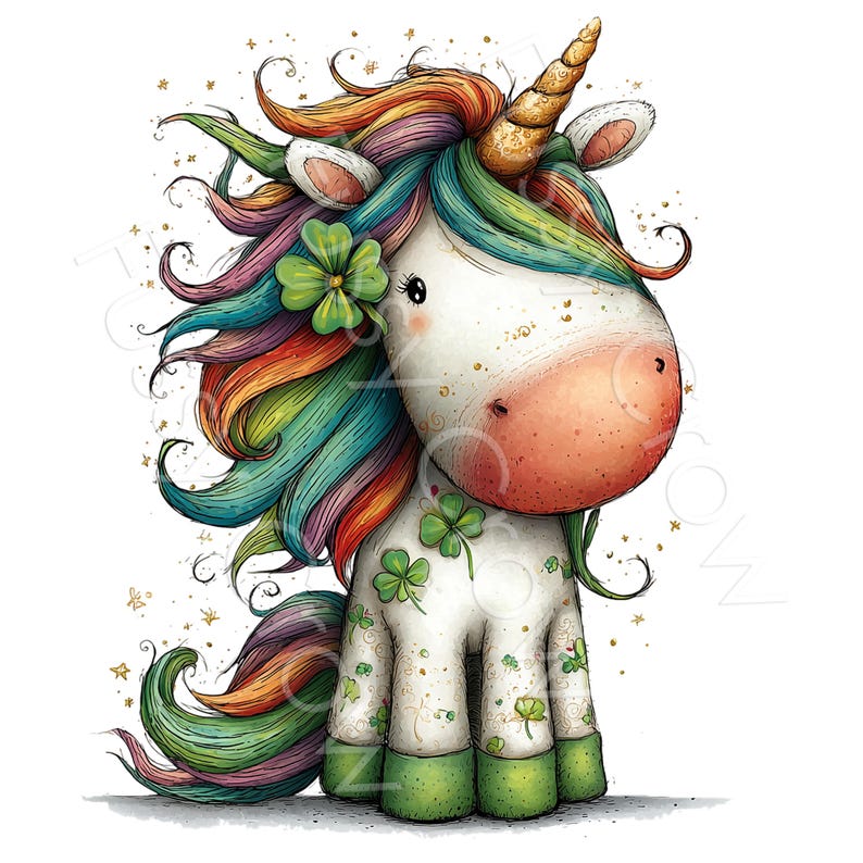 St Patricks Day Unicorn Clip Art, Whimsical Irish Luck Graphics, 12 ...