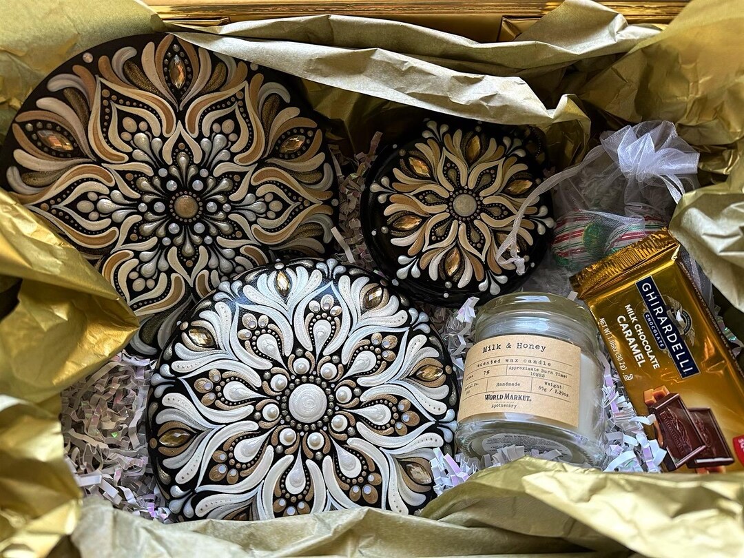 Hand Painted Holiday Gift Box Mandala Art Handmade Gift Set please Read ...