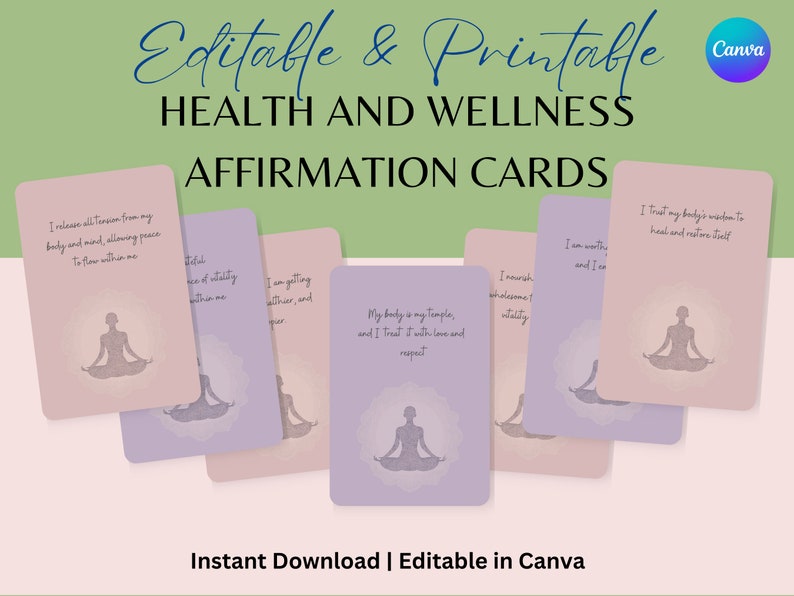 Health and Wellness Affirmation Cards Affirmation Template Mental ...