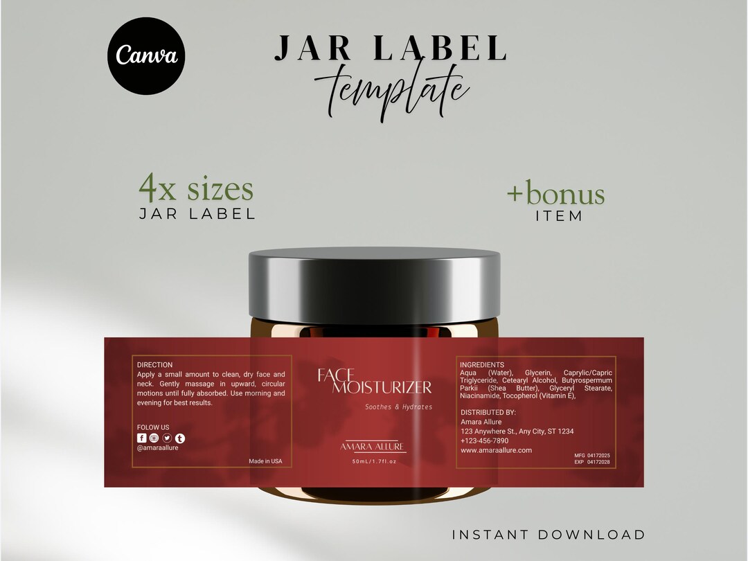 Jar Labels Template Custom Label Stickers Editable Label Template ...