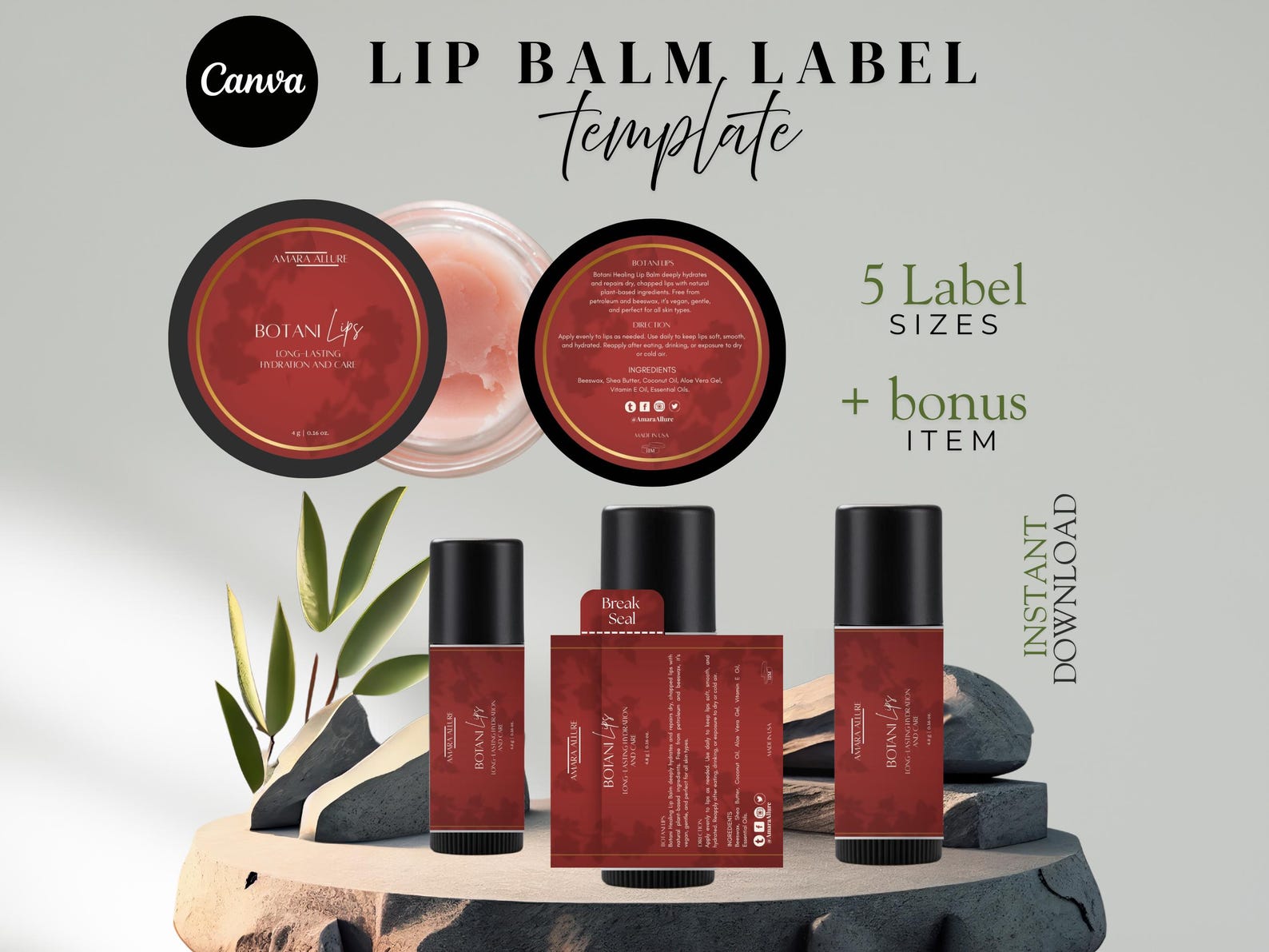 Elegant Red Design Lip Balm Label Template Custom Lip Balm Sticker ...