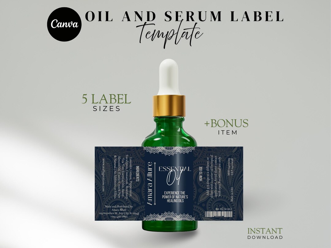 Oil and Serum Label Template | Editable Canva Skincare Label ...