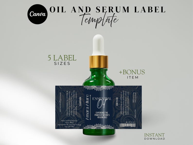 Oil and Serum Label Template | Editable Canva Skincare Label ...