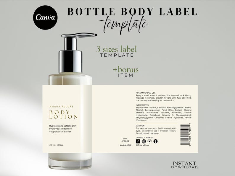 Minimalist Lotion Label Template, Editable Skincare Label Canva ...