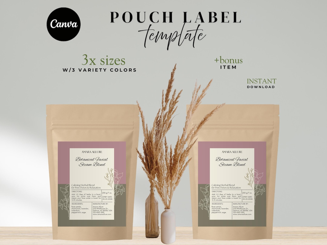 Editable Pouch Label Template: DIY Packaging Design (OL475) (digital ...