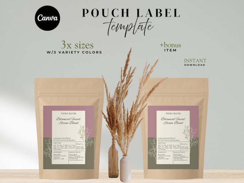 Editable Pouch Label Template: DIY Packaging Design (OL475) (digital ...