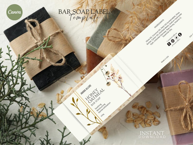 Bar Soap Label Template | Editable Canva Templates | Printable Soaps ...