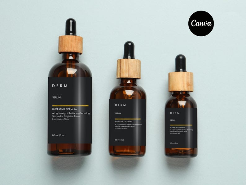 Serum & Oil Label Template | Canva Editable Skincare Labels | Cosmetic ...