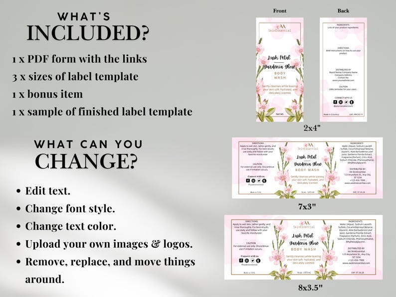 Editable Body Wash Label Template Floral Skincare Label Design ...