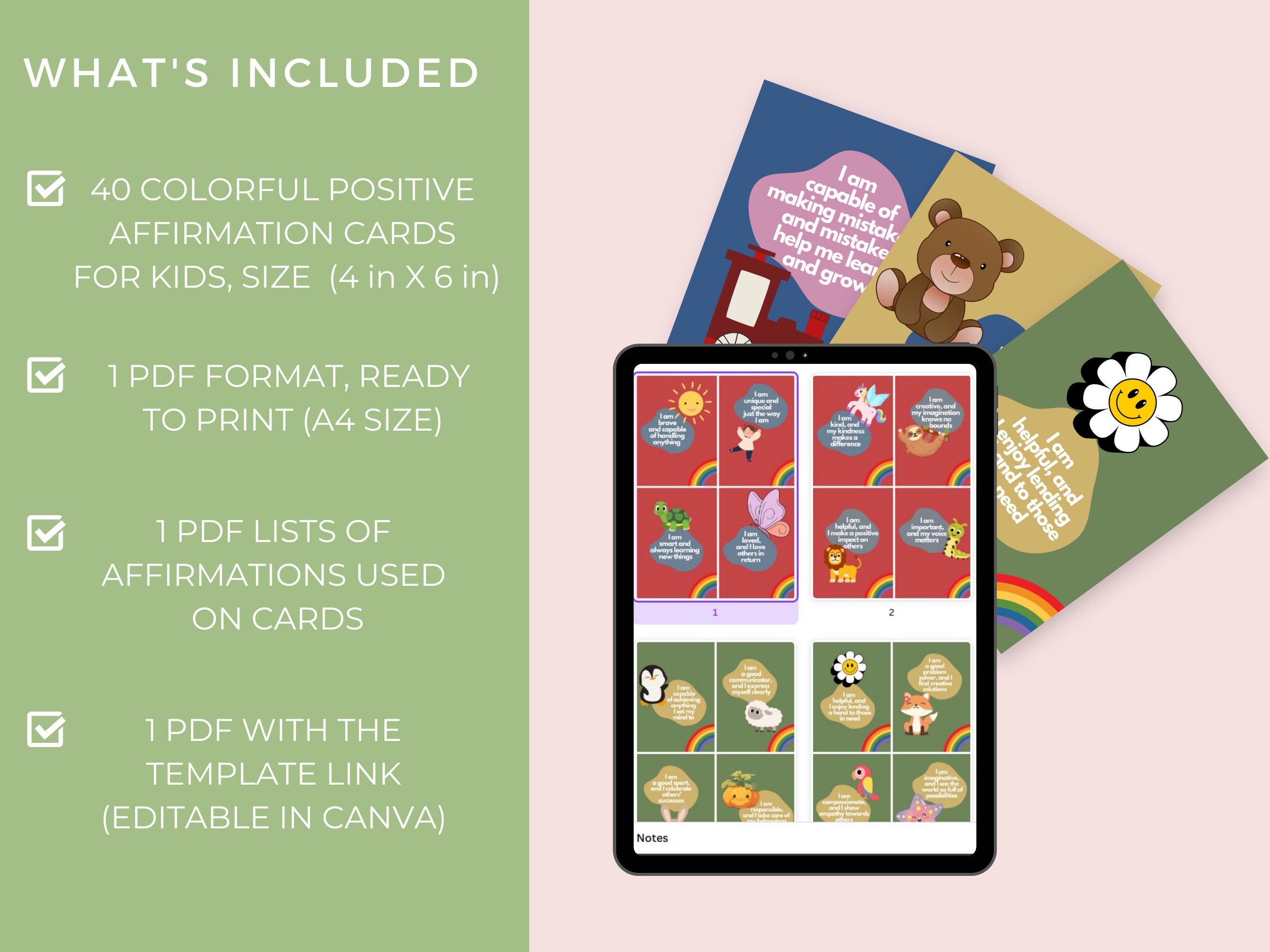 Positive Affirmation Cards for Kids Motivational Cards Editable ...