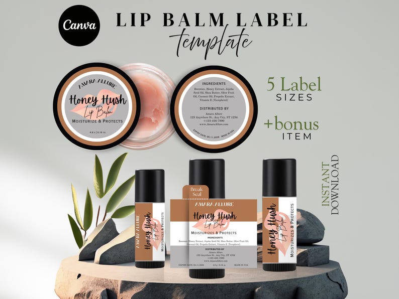 Lip Balm Label Template Editable in Canva, Modern Lip Balm Sticker ...