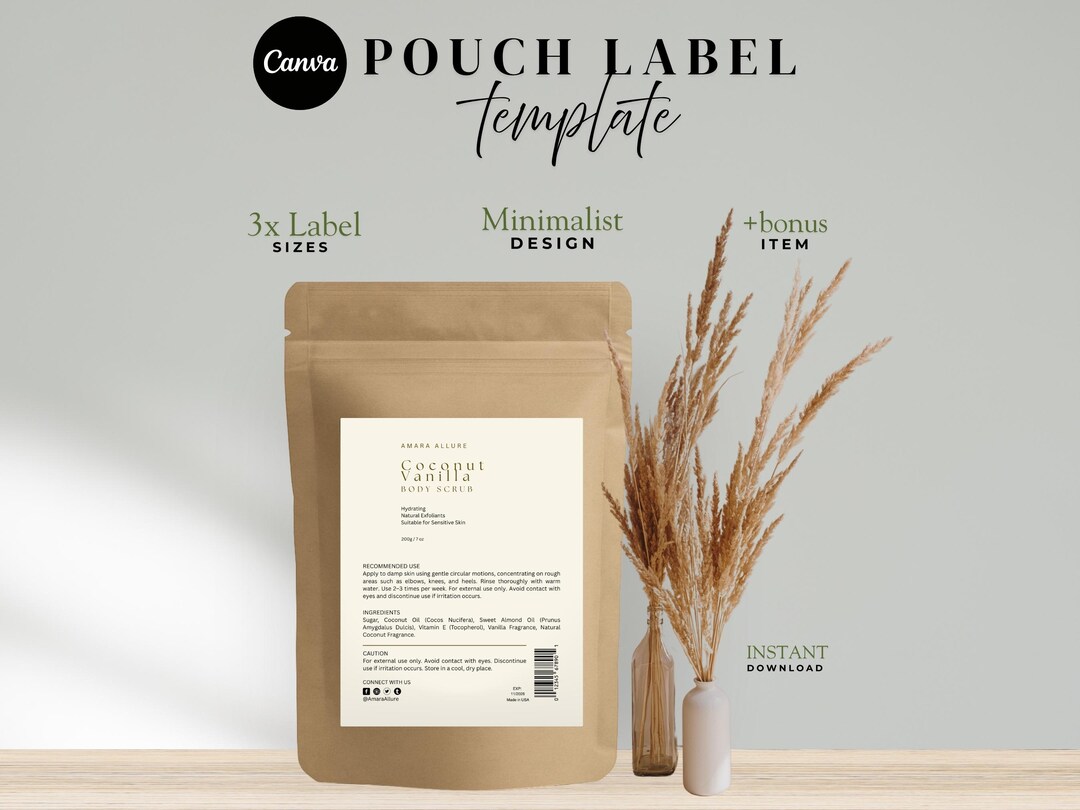 Editable Pouch Label Template for Skincare | Minimalist Packaging ...