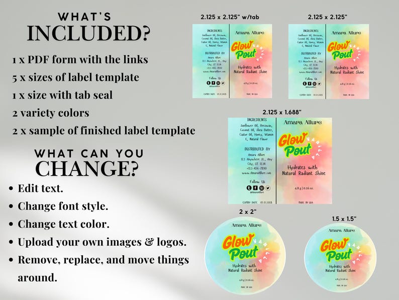 Multicolor Lip Balm Labels: Canva Template, Editable Stickers (digital ...