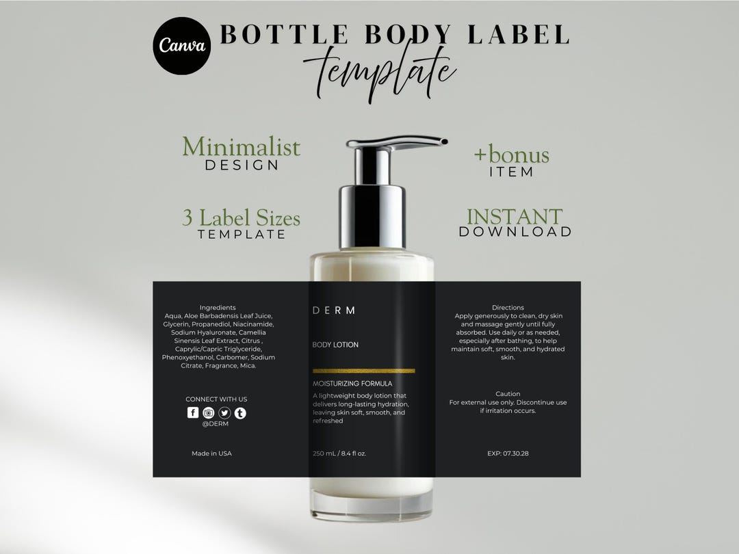 Minimalist Body Lotion Label Template | Body Care Packaging Design ...