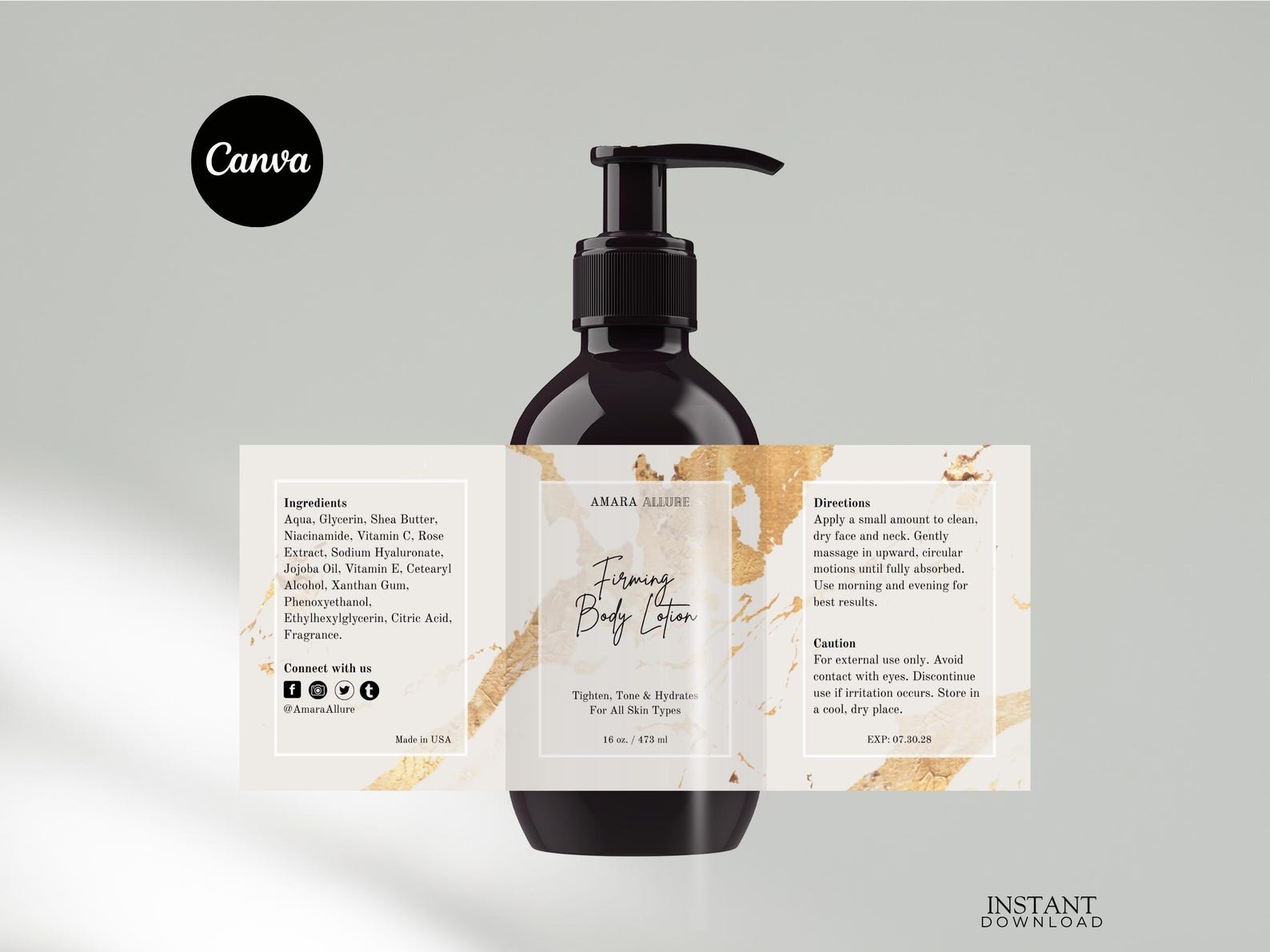 Editable Skincare Label Template Bundle | Body Lotion & Body Wash ...