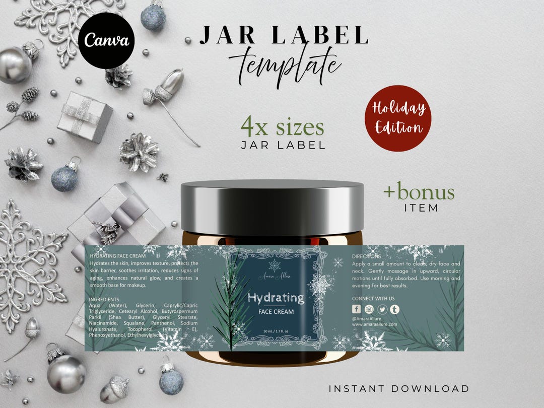 Holiday Cosmetic Jar Label Template Winter Skincare Label Printable ...