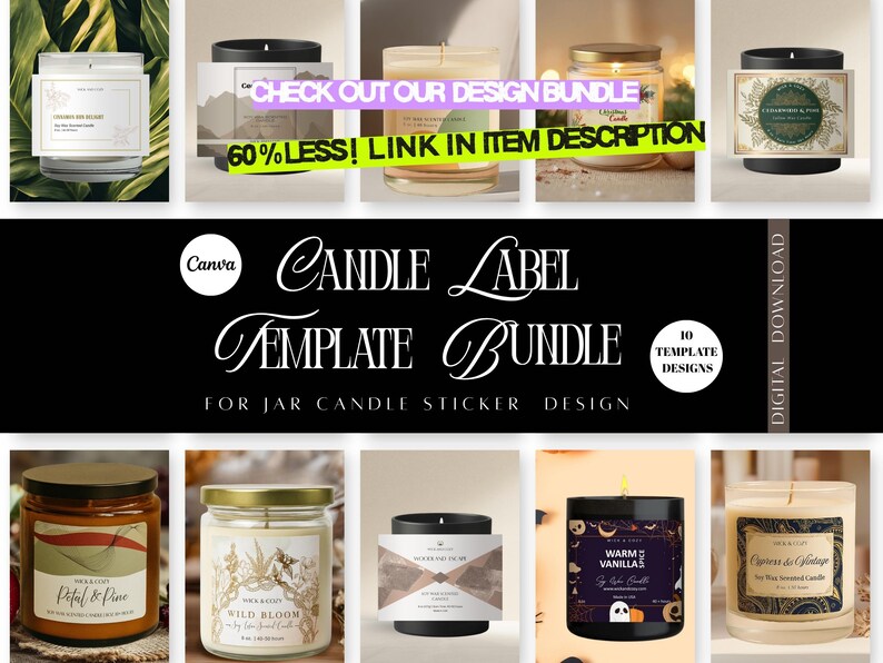 Candle Label Template Editable in Canva, Custom Candle Packaging Label ...