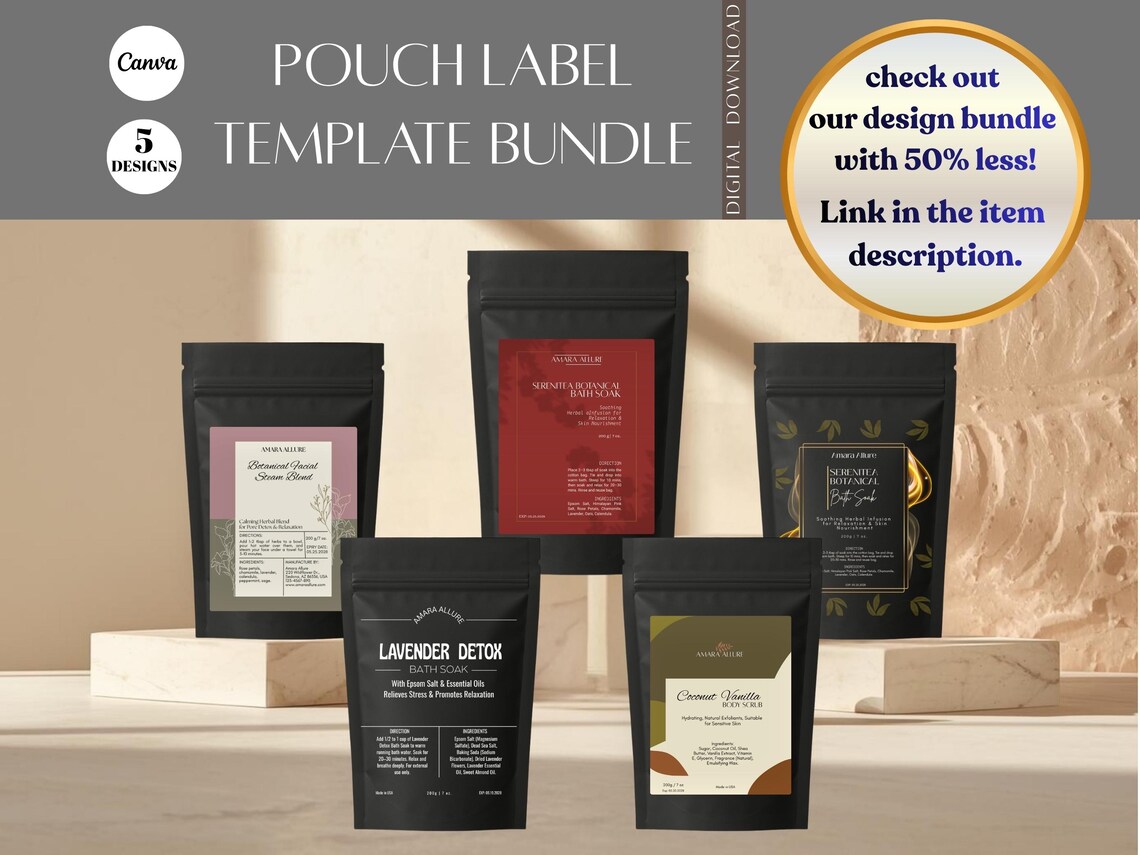 Editable Pouch Label Template: DIY Packaging Design (OL475) (digital ...