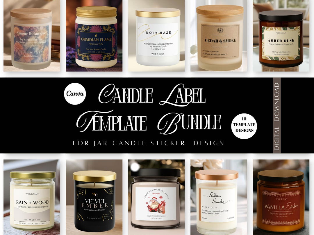 Editable Candle Business Label Bundle: Canva Templates for Candle Jar ...