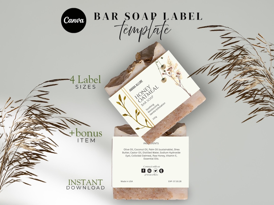 Bar Soap Label Template | Editable Canva Templates | Printable Soaps ...