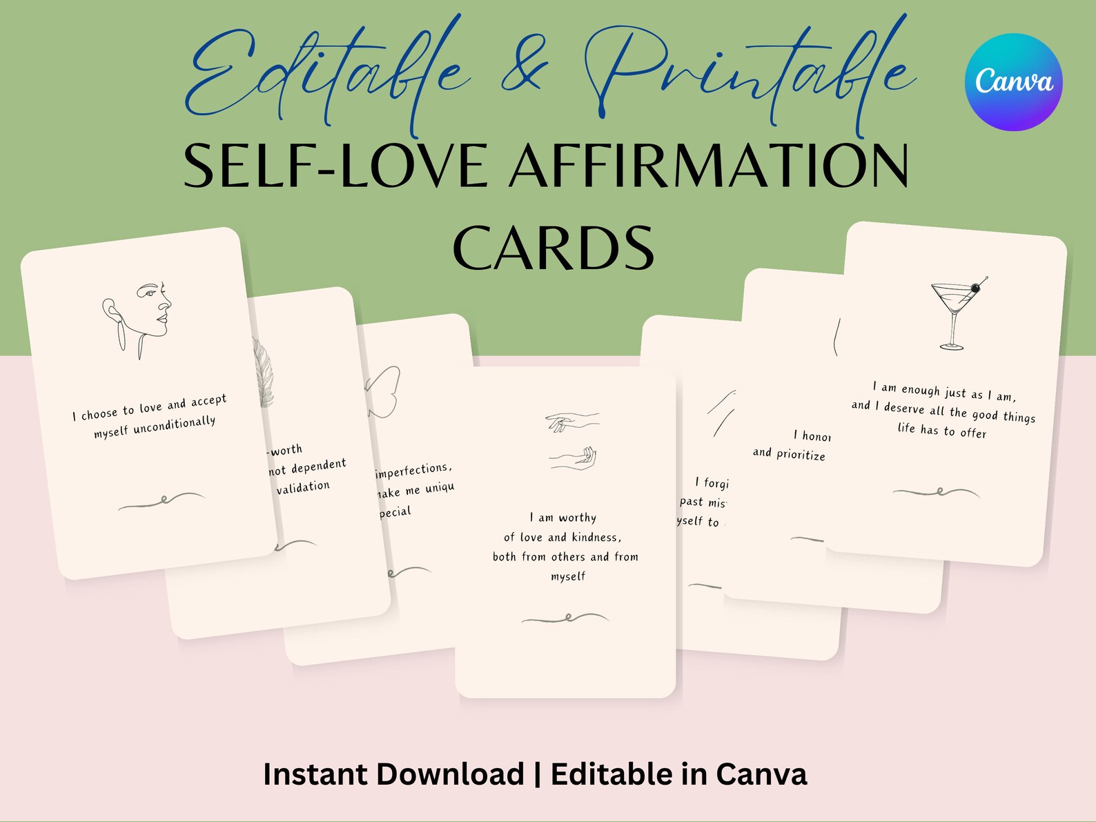 Self-love Affirmation Cards Affirmation Cards Self-esteem Self-care ...