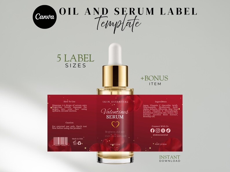 Valentine’s Serum Label Canva Template, Editable Oil Labels, Skincare ...