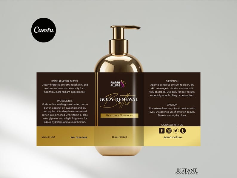 Editable Skincare Label Template Bundle | Body Lotion & Body Wash ...