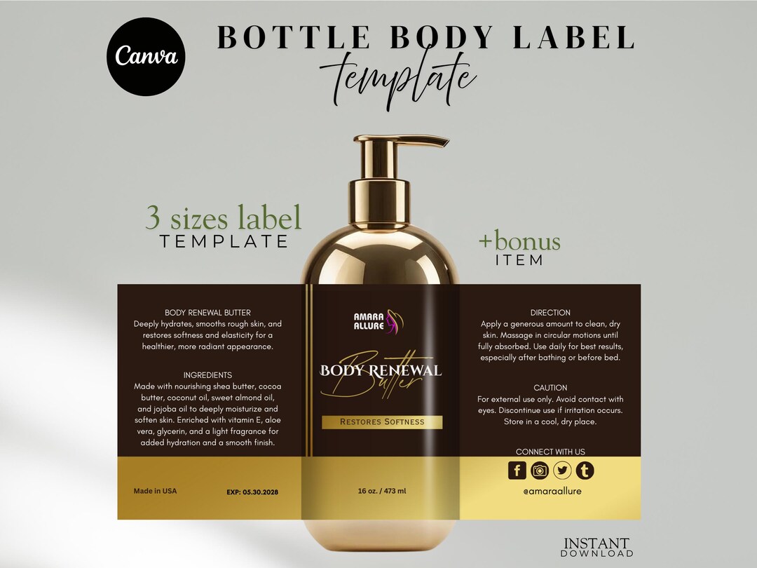 Brown & Gold Body Label Template Editable Canva Design for Skincare ...