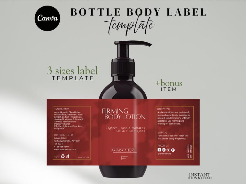 Body Care Label Templates Editable in Canva, Skincare Packaging Labels ...