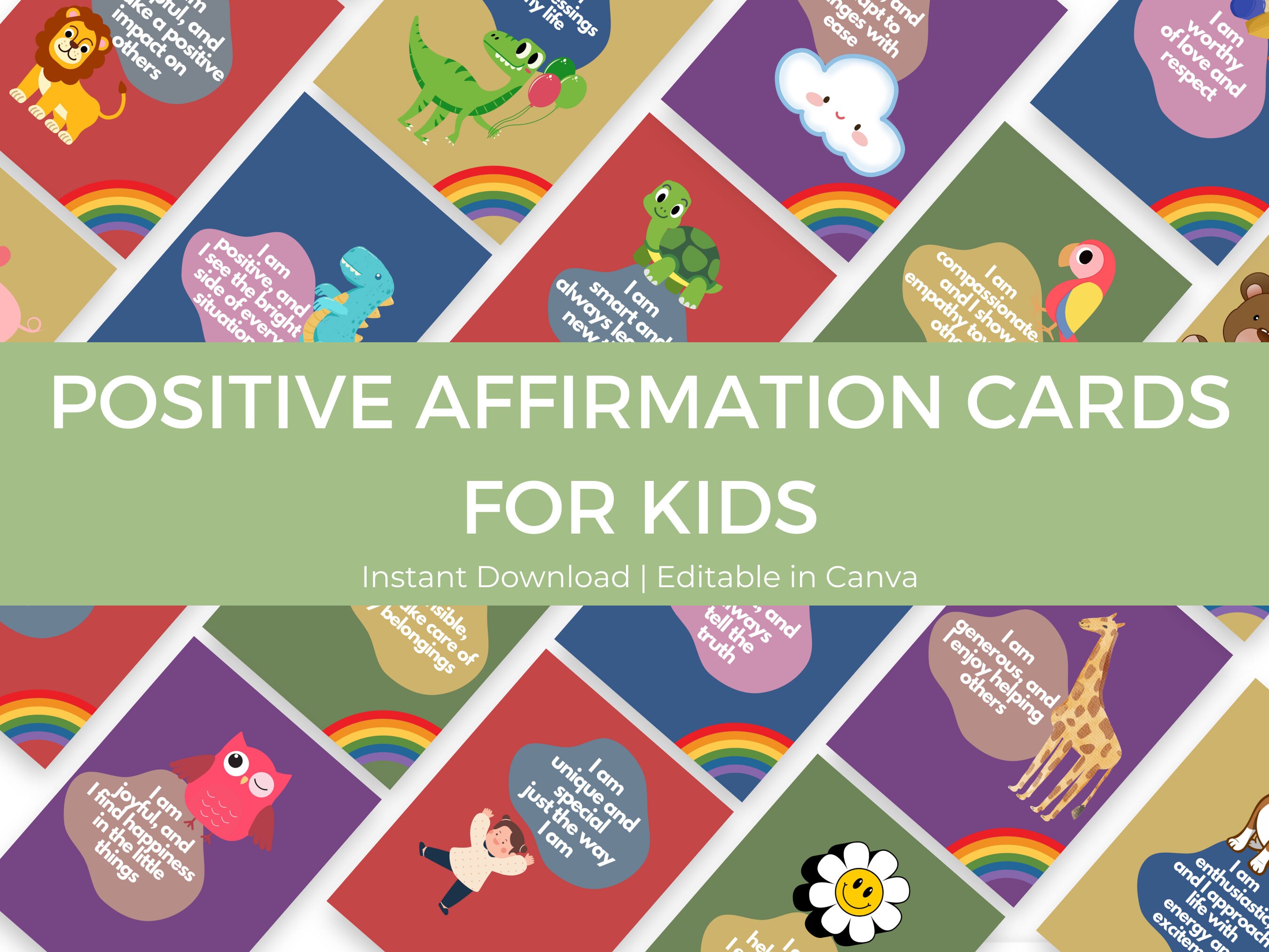 Positive Affirmation Cards for Kids Motivational Cards Editable ...